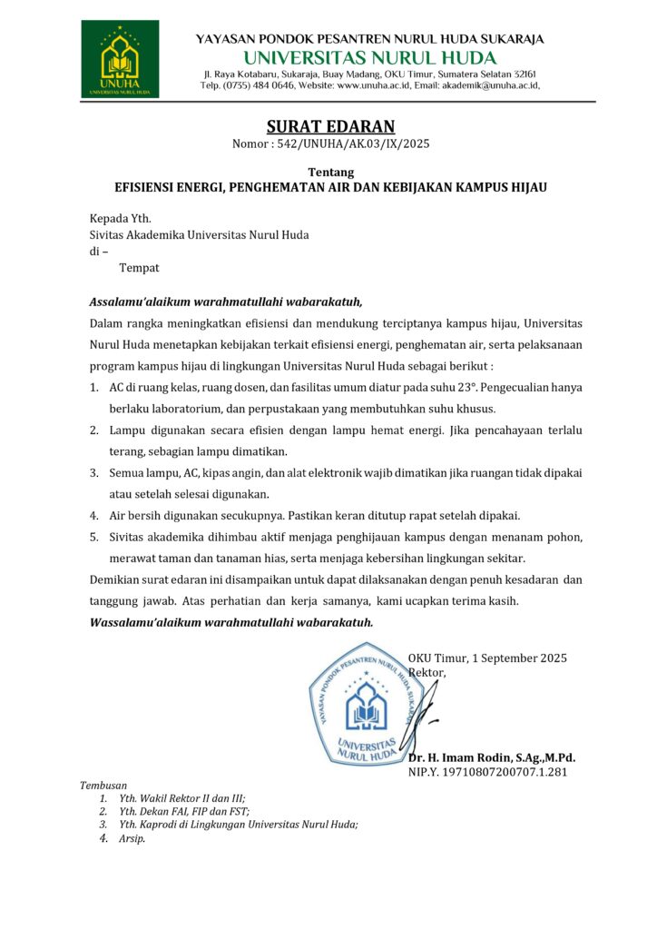 Edaran Tentang Efisiensi Energi, Penghematan Air Dan Kebijakan Kampus ...